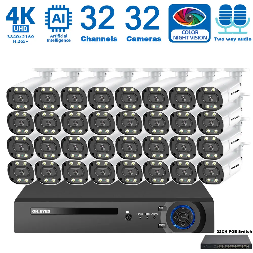 32CH-POE-IP-Camera-NVR-Kit-4K-8MP-CCTV-System-Metal-2-Way-Audio-Color ...
