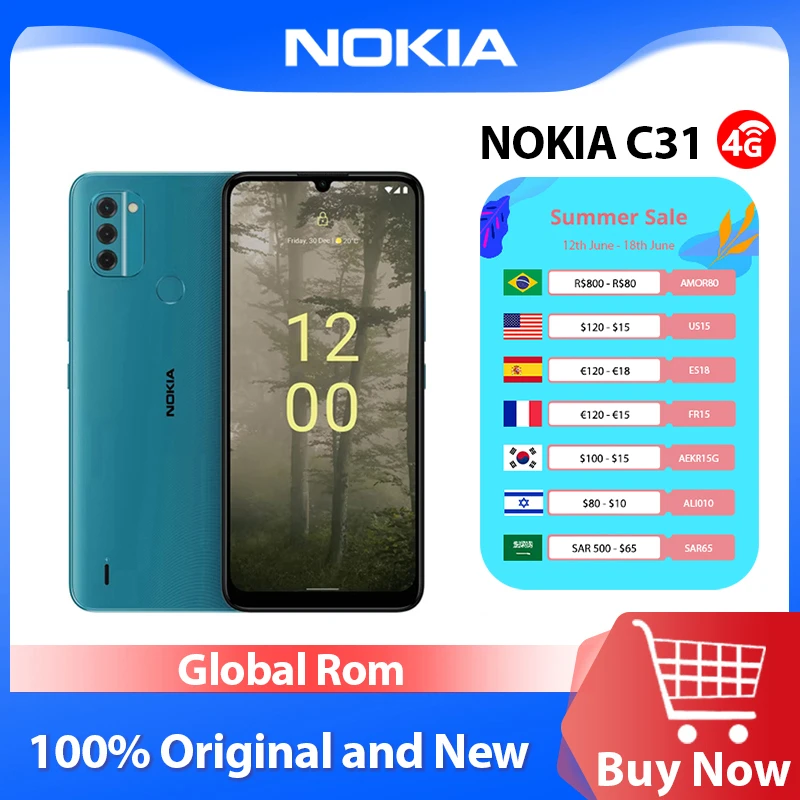Nokia c31 4gb + 128gb 4g smartphone 6.74 hd hd hd + display 5050mah bateria ip52 13mp triplo ...