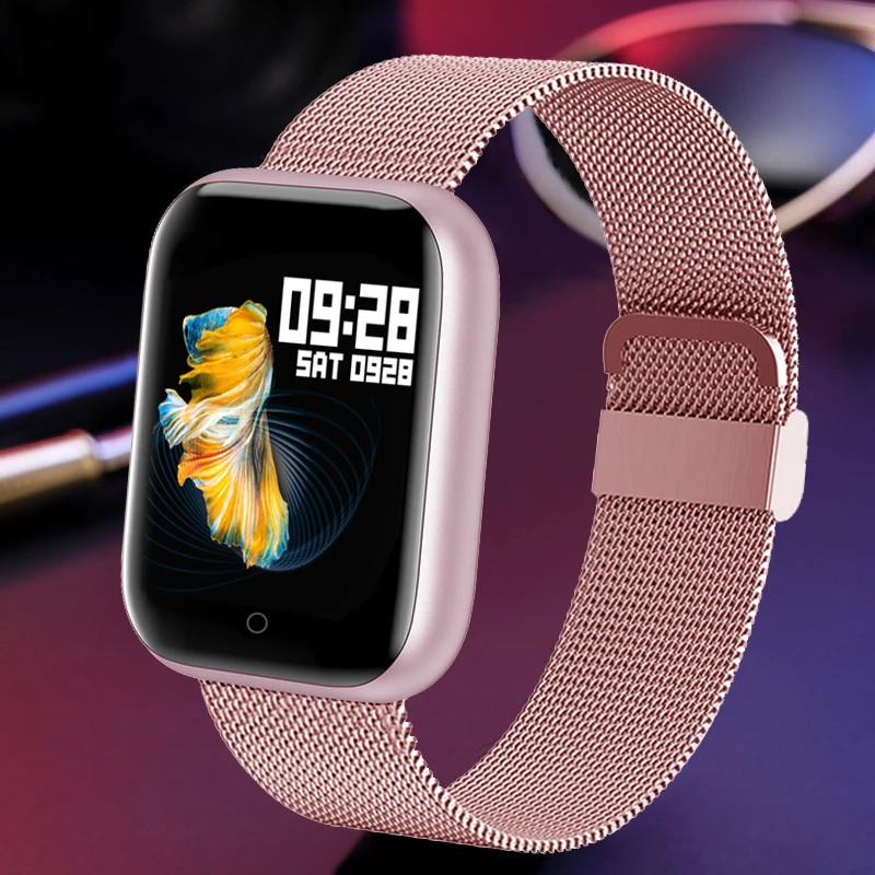 Pink Smart Watch Women Smartwatch Electronics Smart Clock For Android ...