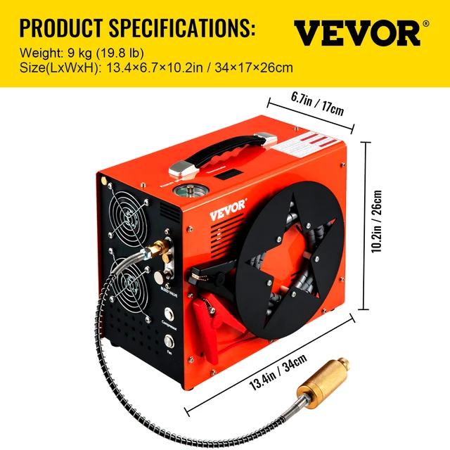 VEVOR 4500Psi PCP Air Compressor High Pressure Pump 12V 110V 220V Built ...