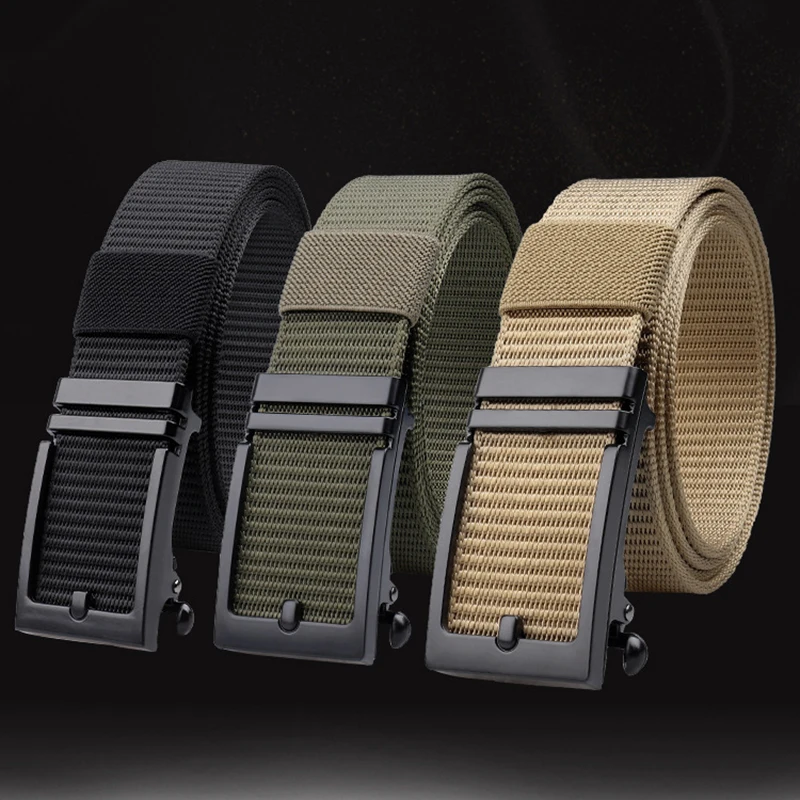 Men's Fashion Ratchet Nylon Belt Heavy Duty Automatic Slide Buckle Belt ...