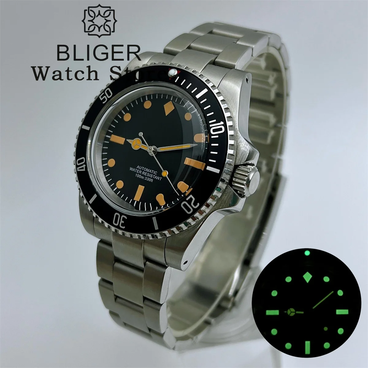 BLIGER-40MM-Vintage-Diving-Watch-NH35-PT5000-Movement-Dome-glass-K9 ...