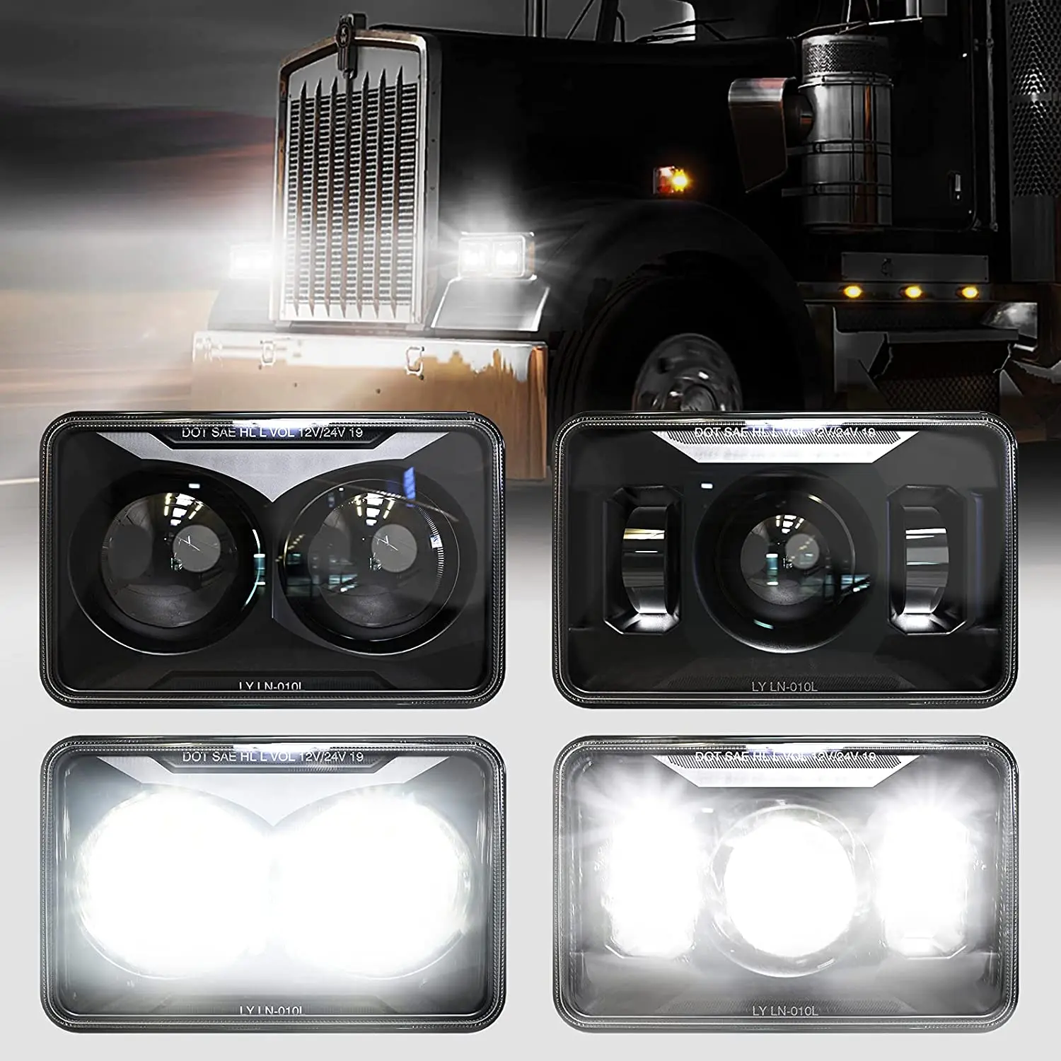4x6-Inch-Led-Headlights-Rectangular-Headlight-H4651-H4652-For-Kenworth ...