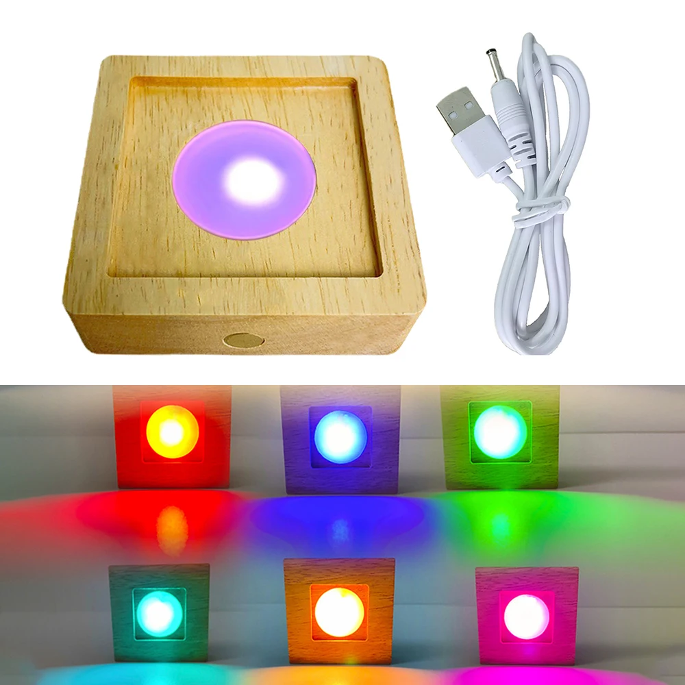 Luz LED de noche, base de lámpara cuadrada de madera, base de luz ...