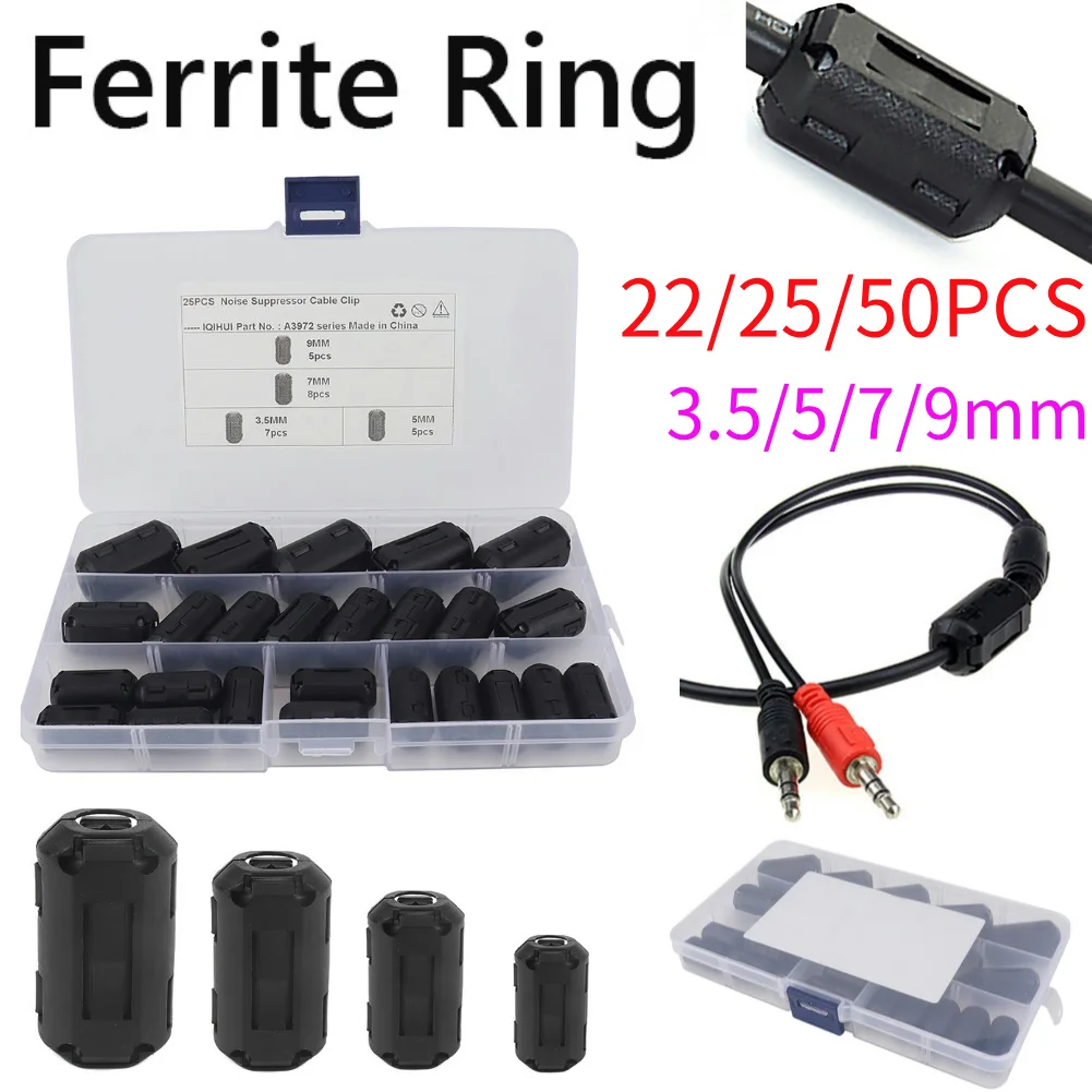 22-25-50Pcs-Snap-Type-Ring-Core-Ferrite-Bead-Cable-Connector-Clamp-Bead ...