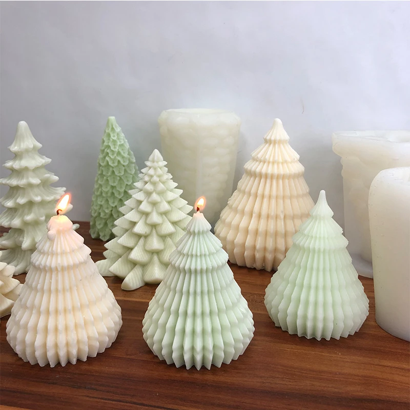 Large Origami Christmas Tree Silicone Candle Mold 3d Striped Cone Resin ...