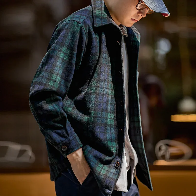 Maden-American-Retro-Blue-Green-Plaid-Wool-Jacket-Loose-Thick-Plaid ...