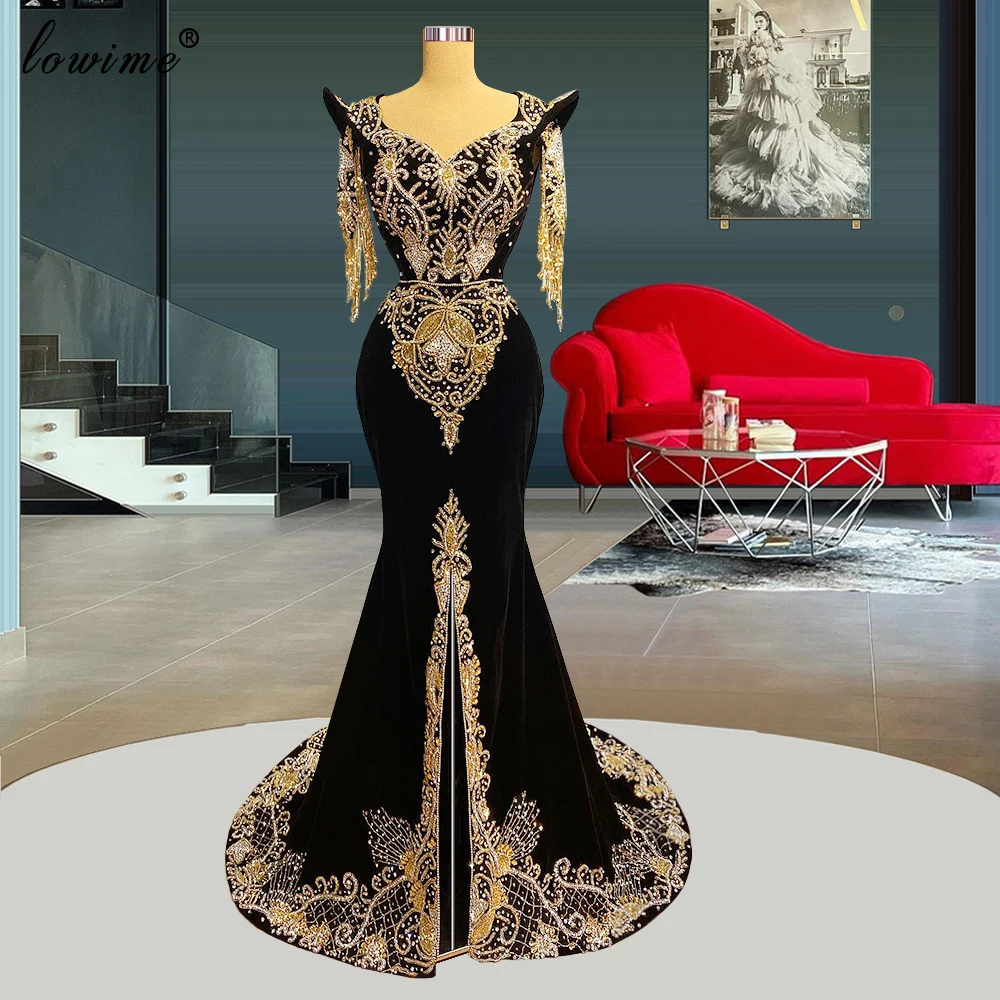 Dubai-Special-Velvet-Evening-Dresses-With-Gold-Beads-Arabic-Formal ...