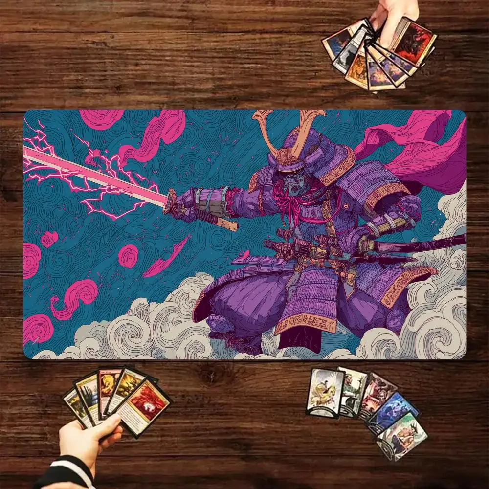 Cyber-style samurai Magic Card Playmat with zone MTG playmat gathering ...