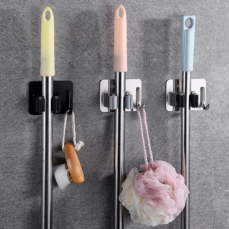 Punch-Free-Mop-Rack-Wall-Mounted-Hanging-Hook-Broom-Clip-Self-Adhesive ...