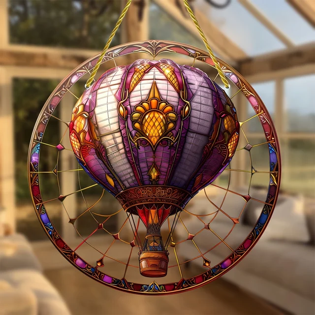 Lampada Mongolfiera Steampunk Acchiappasole In Vetro Colorato Con