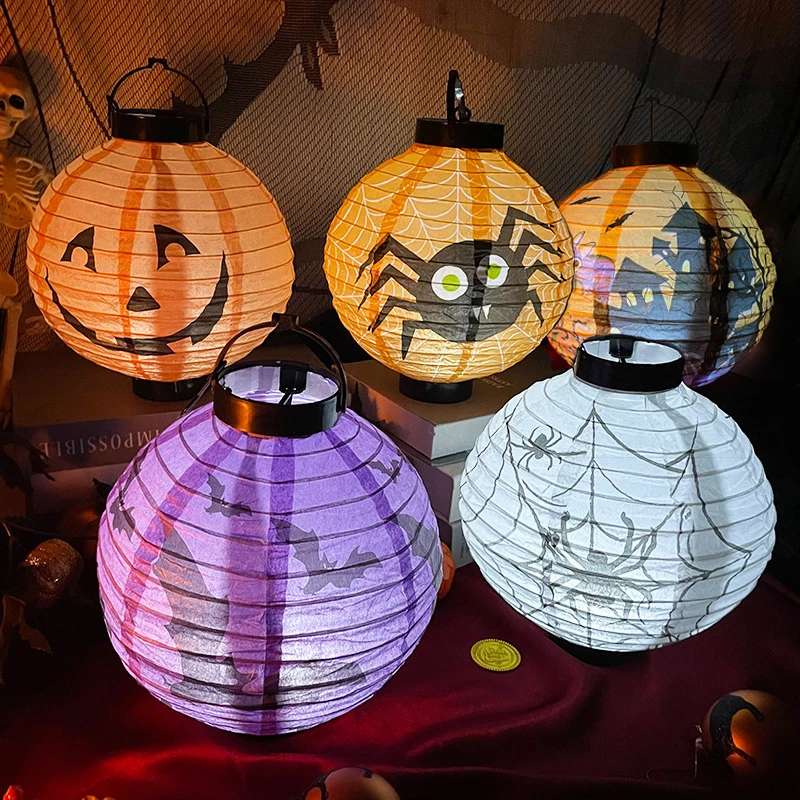 1-2pcs-LED-Halloween-Pumpkin-Paper-Lantern-Cartoon-Spider-Bat-Skeleton ...
