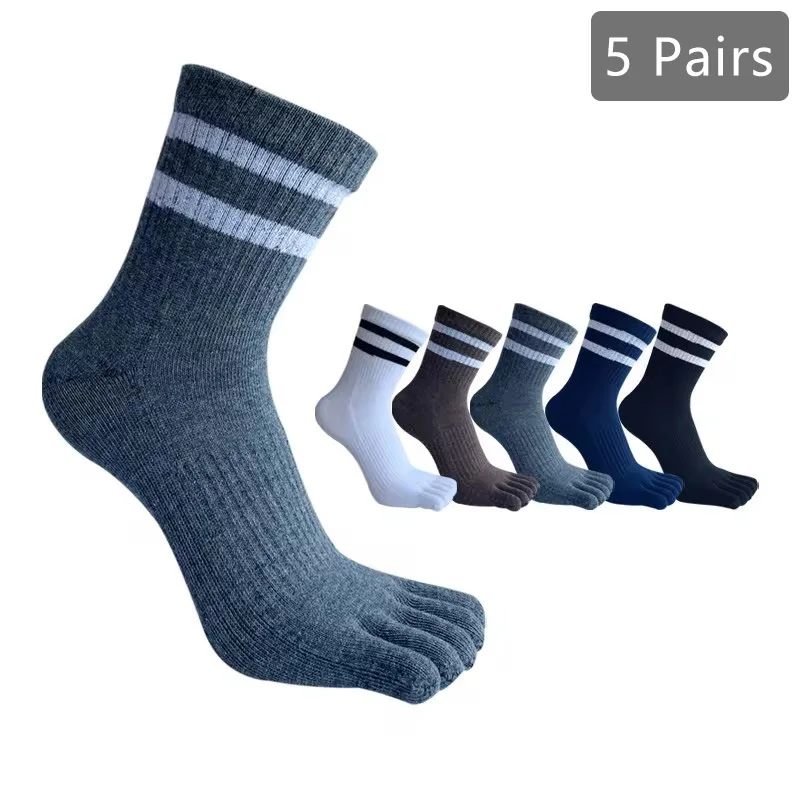 1-5-Pairs-Man-Five-Finger-Socks-Cotton-Striped-Solid-Simple-Sweat ...