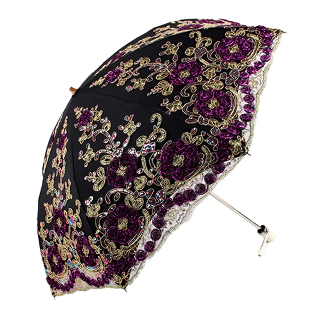 New-Fashion-Luxury-Flower-Umbrella-Rain-Women-Dual-Folding-Double-Layer ...