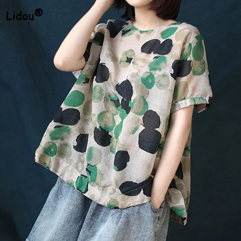 T-shirt-manches-courtes-imprim-pois-pour-femmes-pulls-assortis-col-rond ...