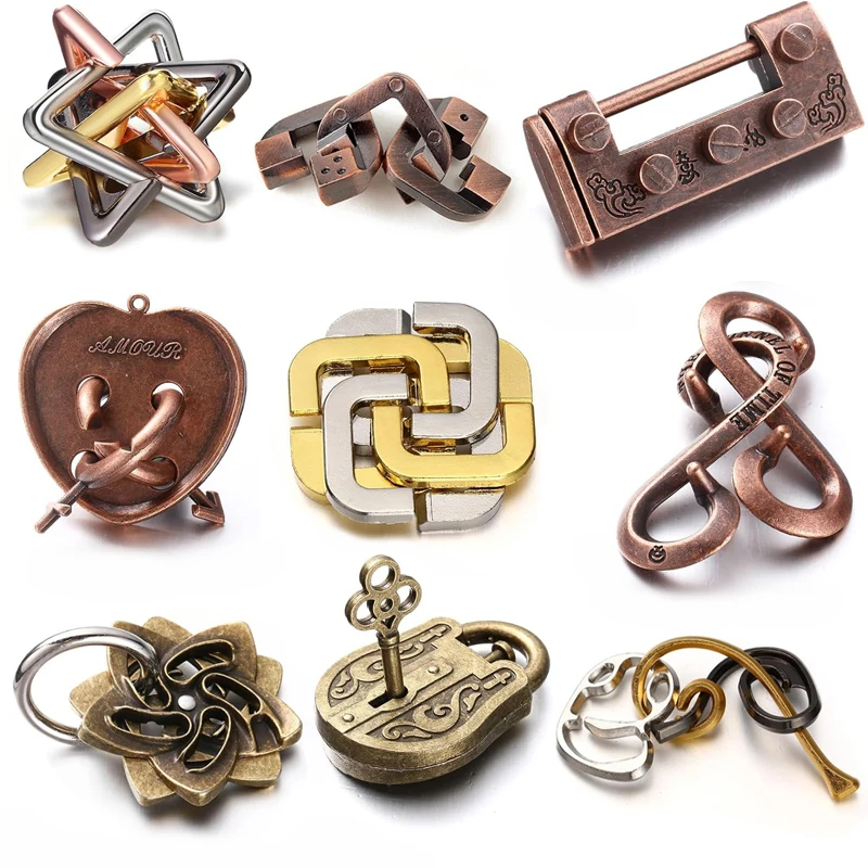 9Pcs-Set-Puzzle-lock-Unlock-Rompecabezas-Metalico-Iq-Brain-Teaser-Games ...