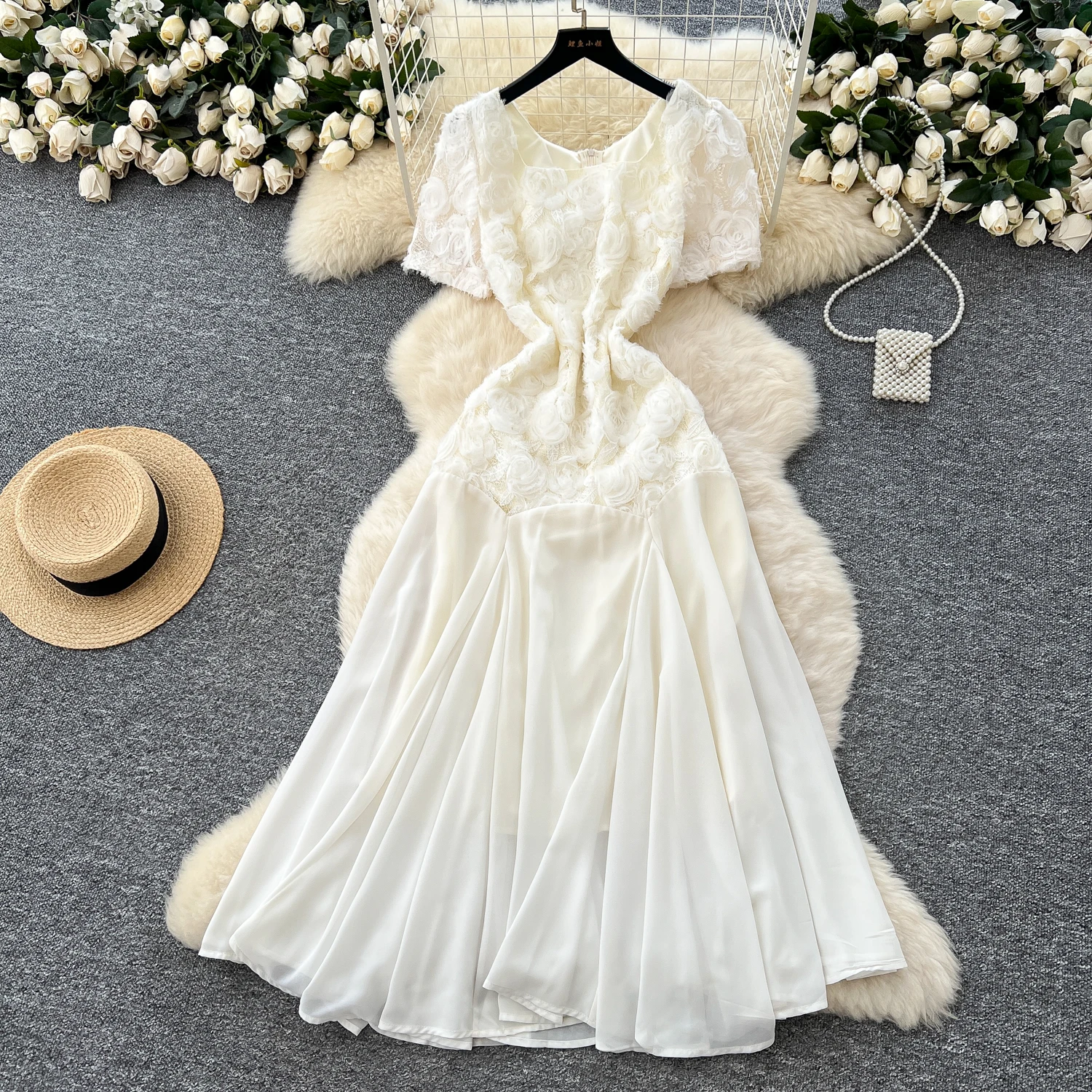 French Socialite High-end Chic Evening Dress Women Square Neck Bubble ...