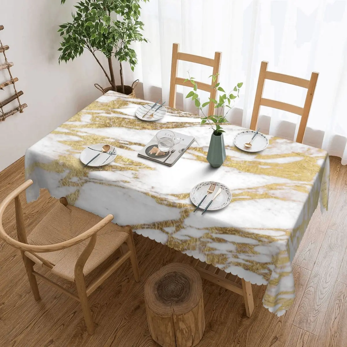 Chic-Elegant-White-And-Gold-Marble-Tablecloth-Rectangular-Waterproof ...