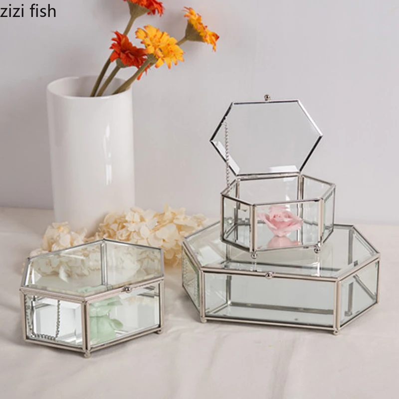 Display Box Glass Storage Tray | Geometric Glass Organizer Box ...