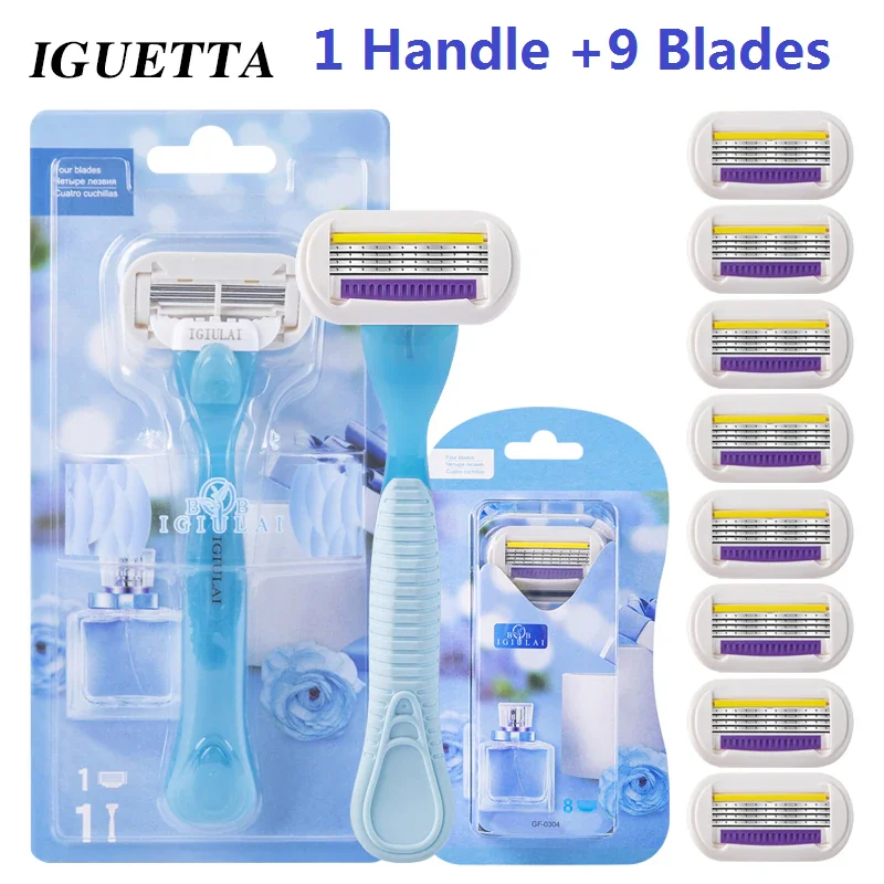 1-Handle-9-Blades-Women-Safety-Razor-Blade-Face-Leg-Armpit-Bikini ...