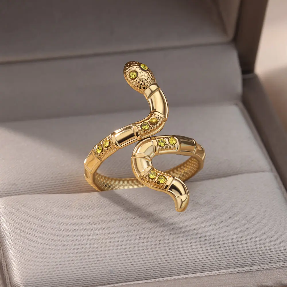 New Stainless Steel Gold Color Snake Oprn Ring For Women Men Punk ...
