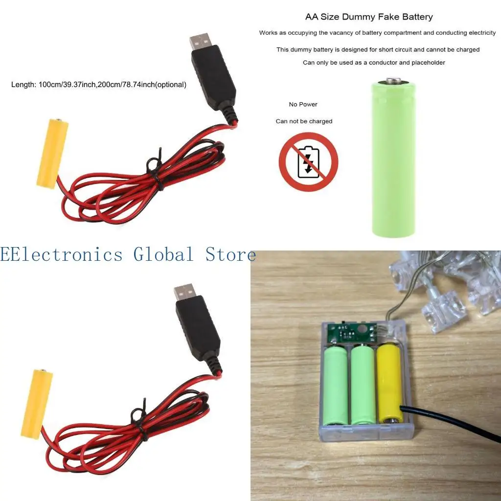 462B 200/100cm Battery Elimination Cable USB 5V to 4.5V AA Fake Battery ...