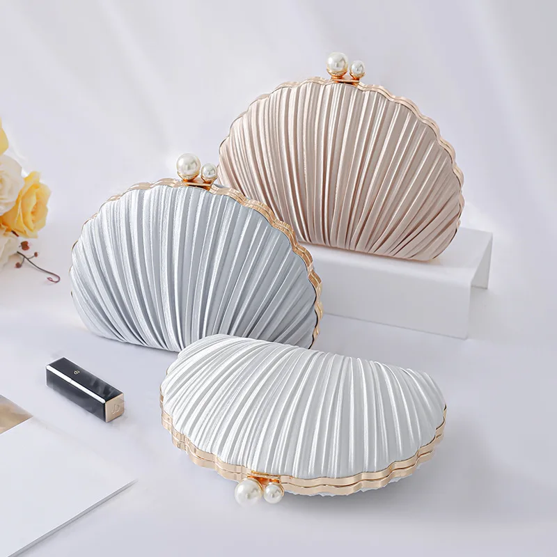 Evening Bag For Women Mini Pleated Seashell Clutch Handbag Purse Chain ...