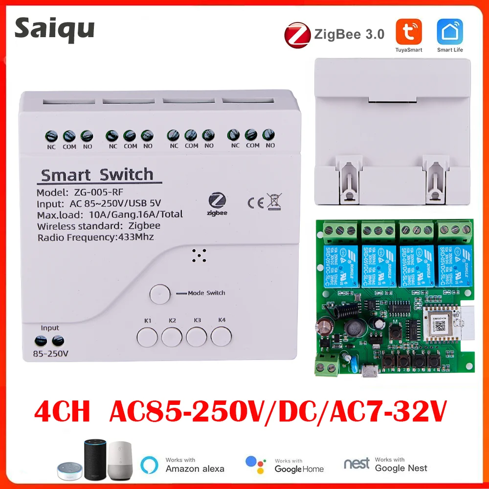 4CH-Zigbee-Tuya-Smart-Home-Relay-Module-85-250V-Relay-AC-DC-7-32V-85 ...
