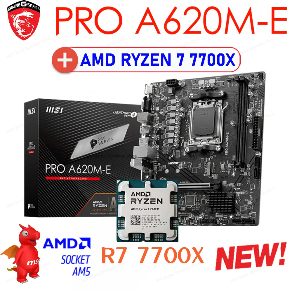 AMD Ryzen 7 7700X CPU Suit com Desktop AMD B620 Placa mãe MSI PRO A620M ...
