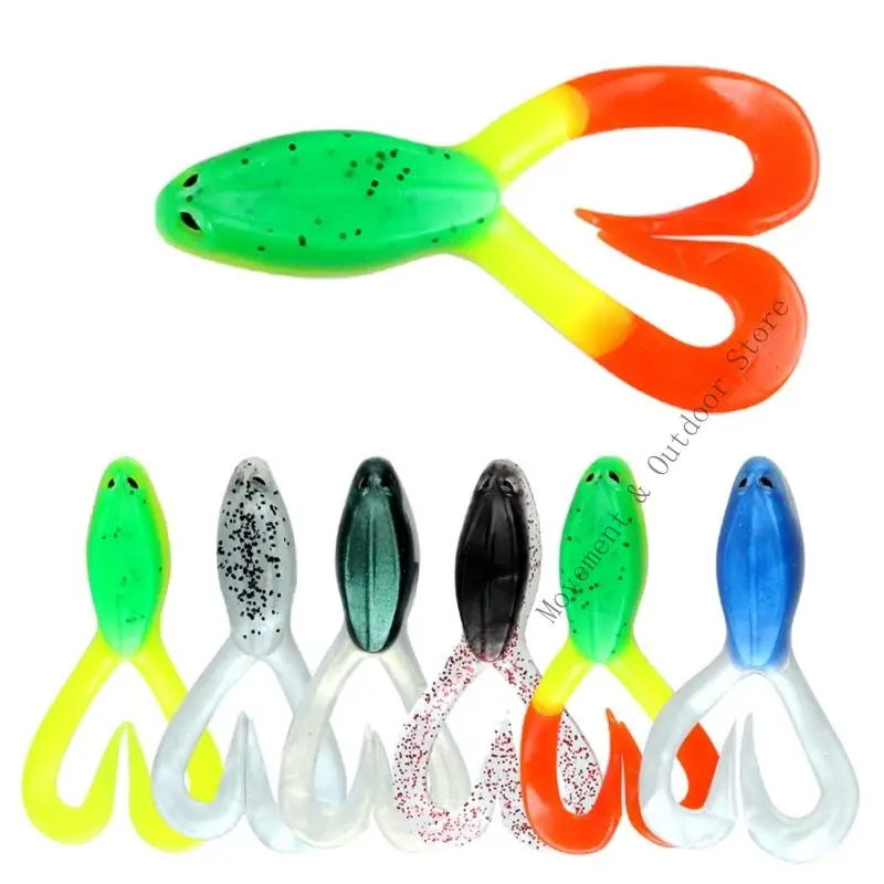 T4MF 2PCS Twin Tail Soft Frogs Lures Silicone Fishing Baits Artificial ...