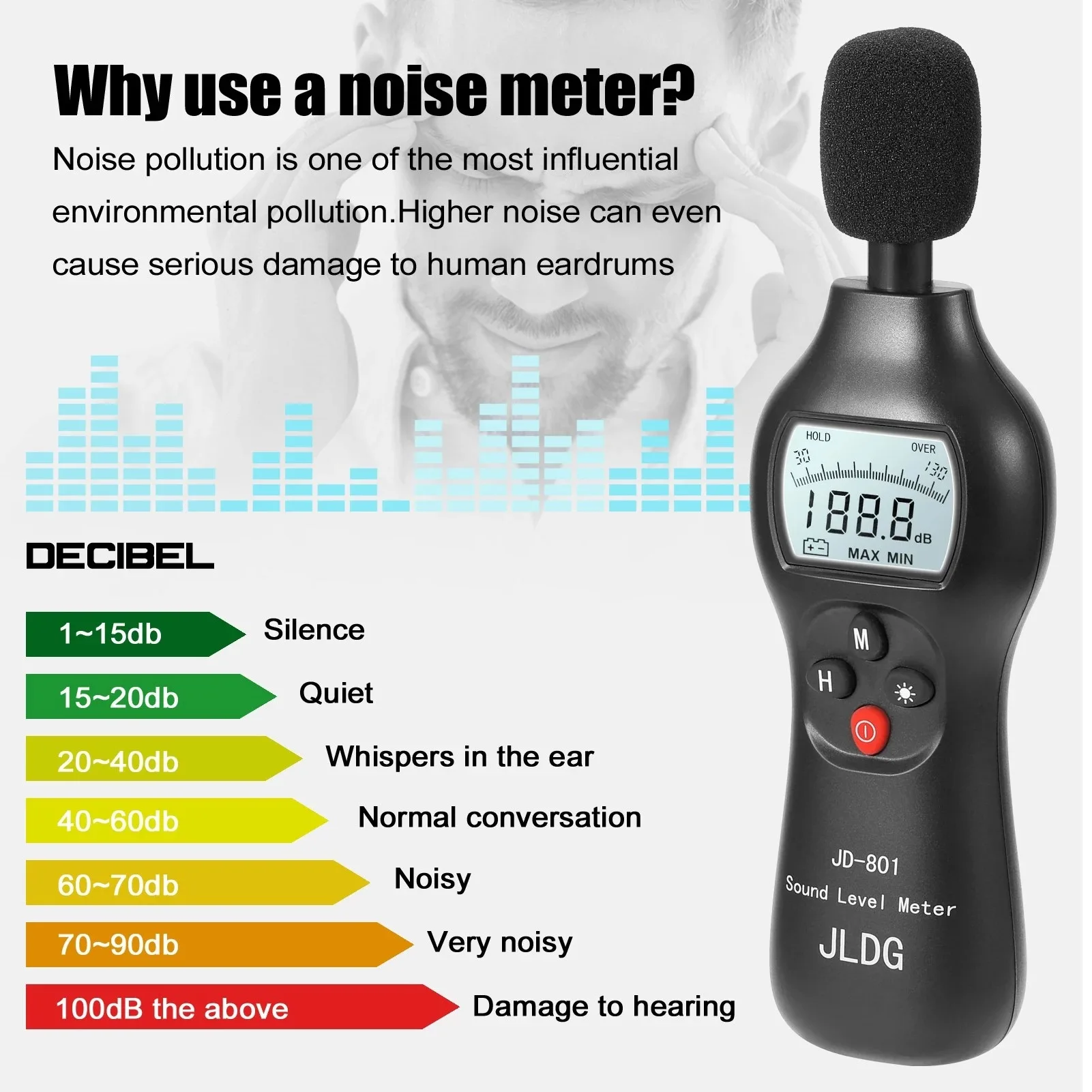 New-JD-801-Noise-Measuring-Instrument-30-130dB-Noise-Measuring ...