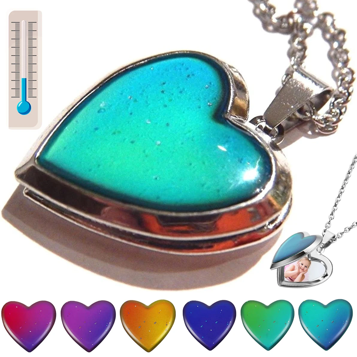 Collar-con-medall-n-de-coraz-n-que-cambia-de-Color-joyer-a-de-acero ...