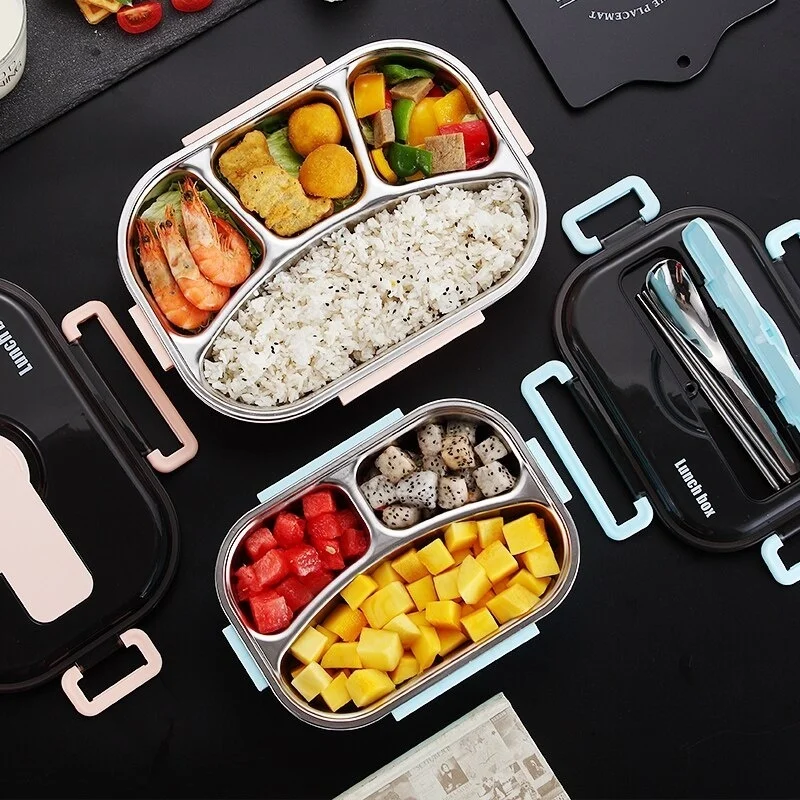 3-Colors-Plastic-Lunch-Boxes-3-Grid-Bento-Storage-Box-with-Spoon-for ...