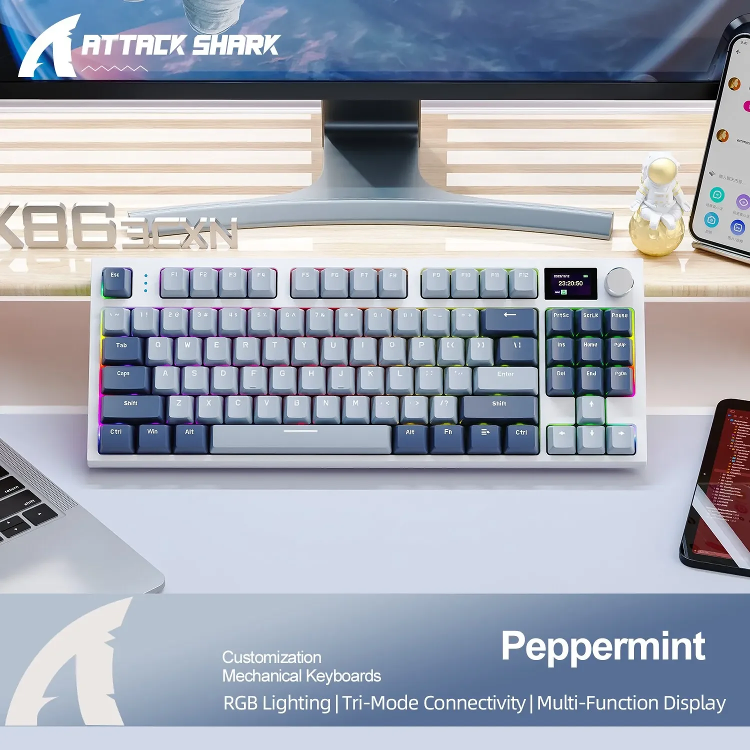 Attack-Shark-K86-Mechanical-Keyboard-Hot-swappable-Three-Mode-RGB-Bluetooth-2-4G-Wired-Smart ...