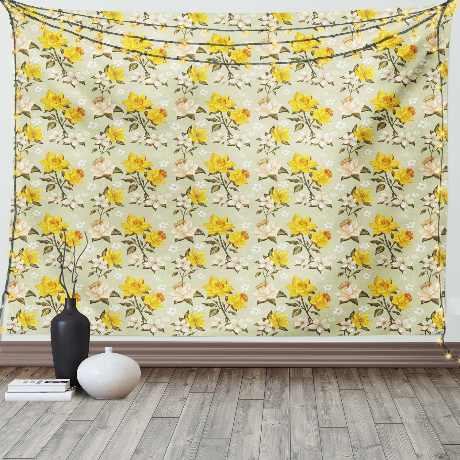 Narcissus-Blossoms-Tapestry-Floral-Vintage-Garden-Art-Satin-Fabric-Wall ...