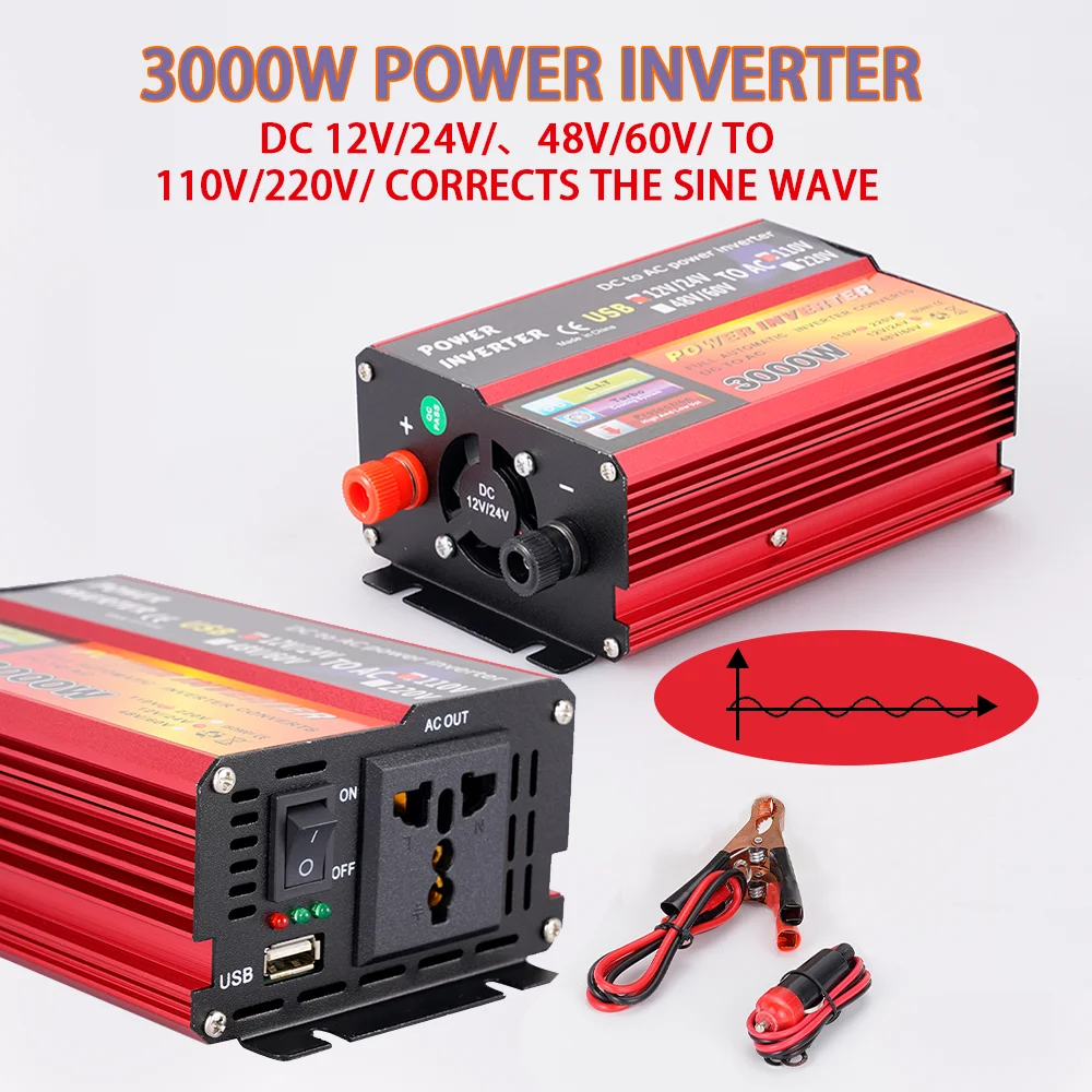 3000W Peak Solar Inverter 12V 220V Voltage Converter Transformer DC 12V ...