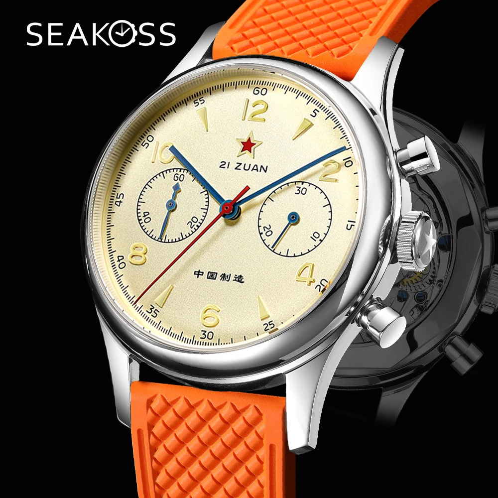 SEAKOSS-38mm-40mm-Mens-1963-Chronograph-FKM-Silicone-Mechanical-Watch ...