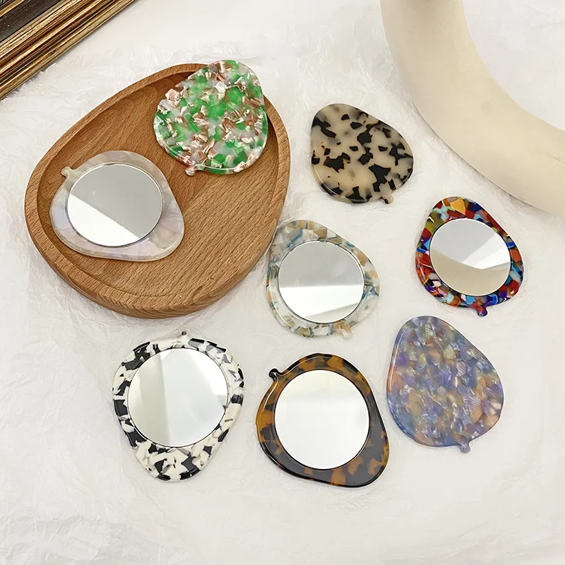 Retro-Fashion-Acetate-Sheet-Leaf-Shape-Makeup-Mirror-Portable-Pocket ...