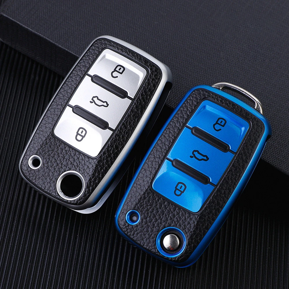 Leather Car Key Case Keys Full Cover Protection Shell Bag for VW ...