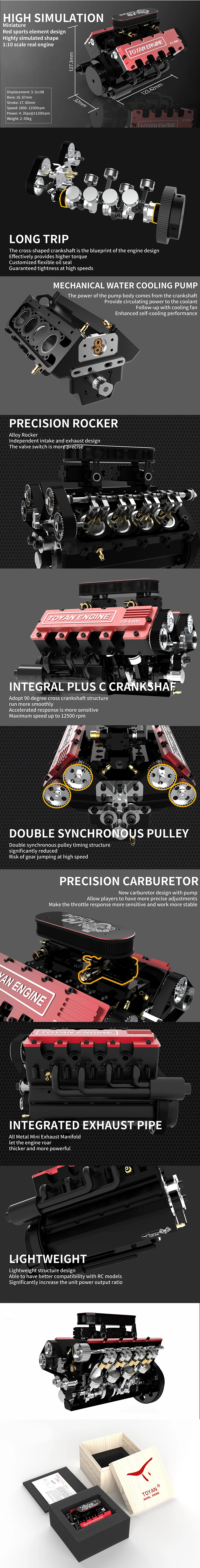 TOYAN Gasoline Engine Model FS-V800 28CC 8 Cylinder 4 Stroke KIT for 1: ...