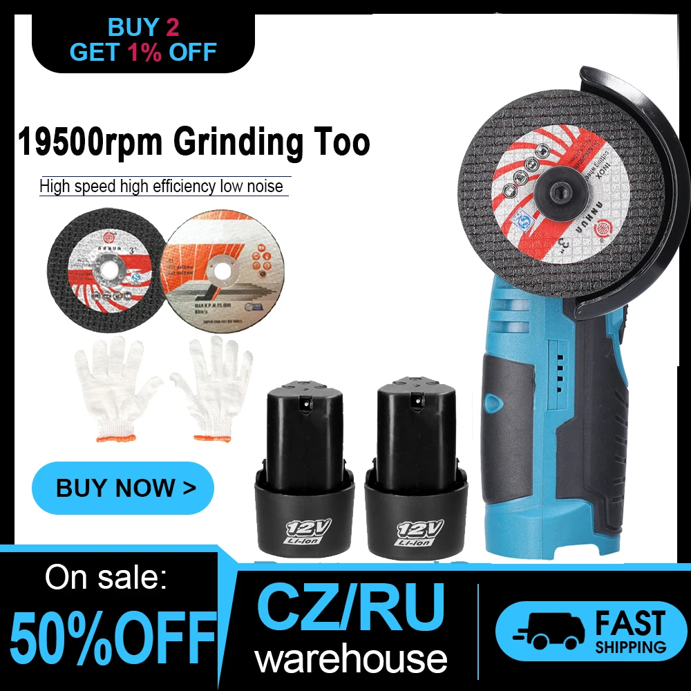 19500rpm Cordless Angle Grinder 12v Electric Grinding Tool Mini Grinder ...