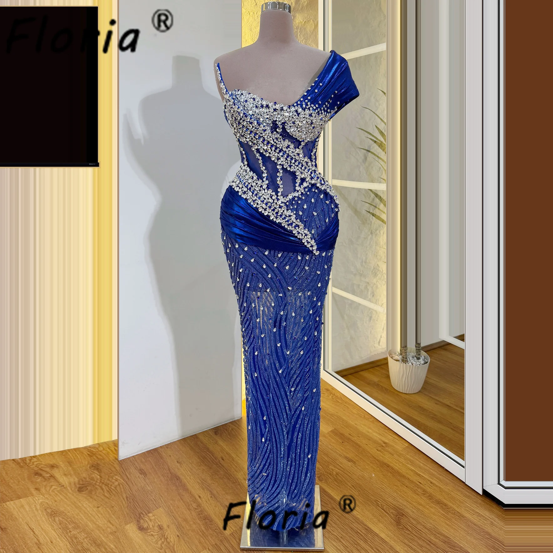 Handmade Beaded Stones Prom Dresses Blue Sparkly Crystals Mermaid ...