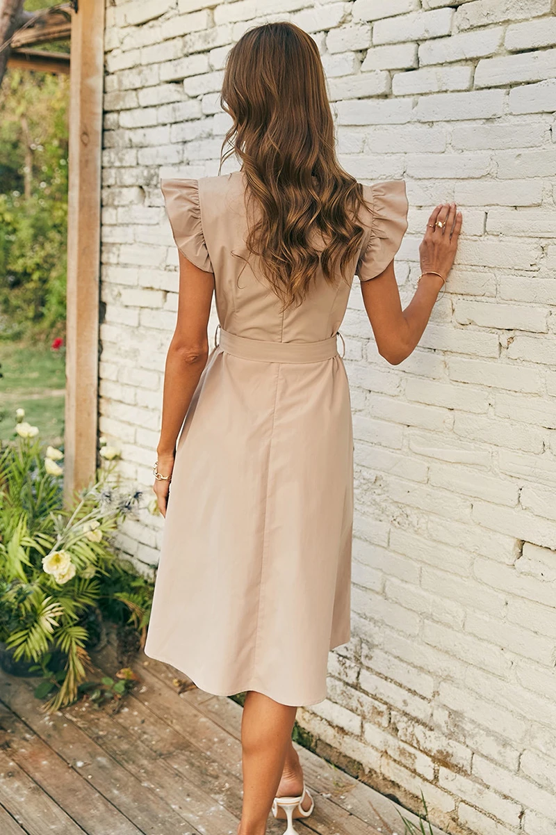 Fashion Lace Up Casual V Neck Sleeveless Sexy Party Elegance Midi Dress