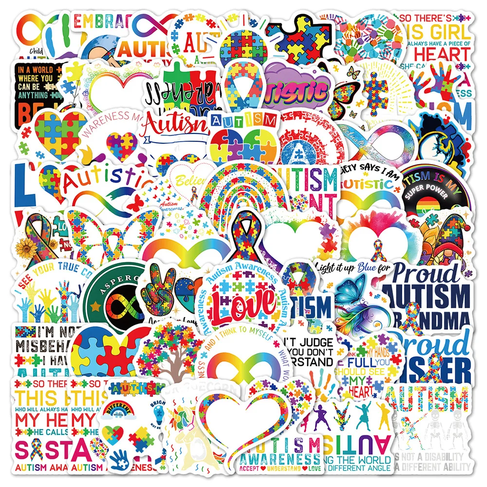 10-60Pcs-Colorful-Cartoon-Autism-Awareness-Stickers-for-Luggage-Laptop ...