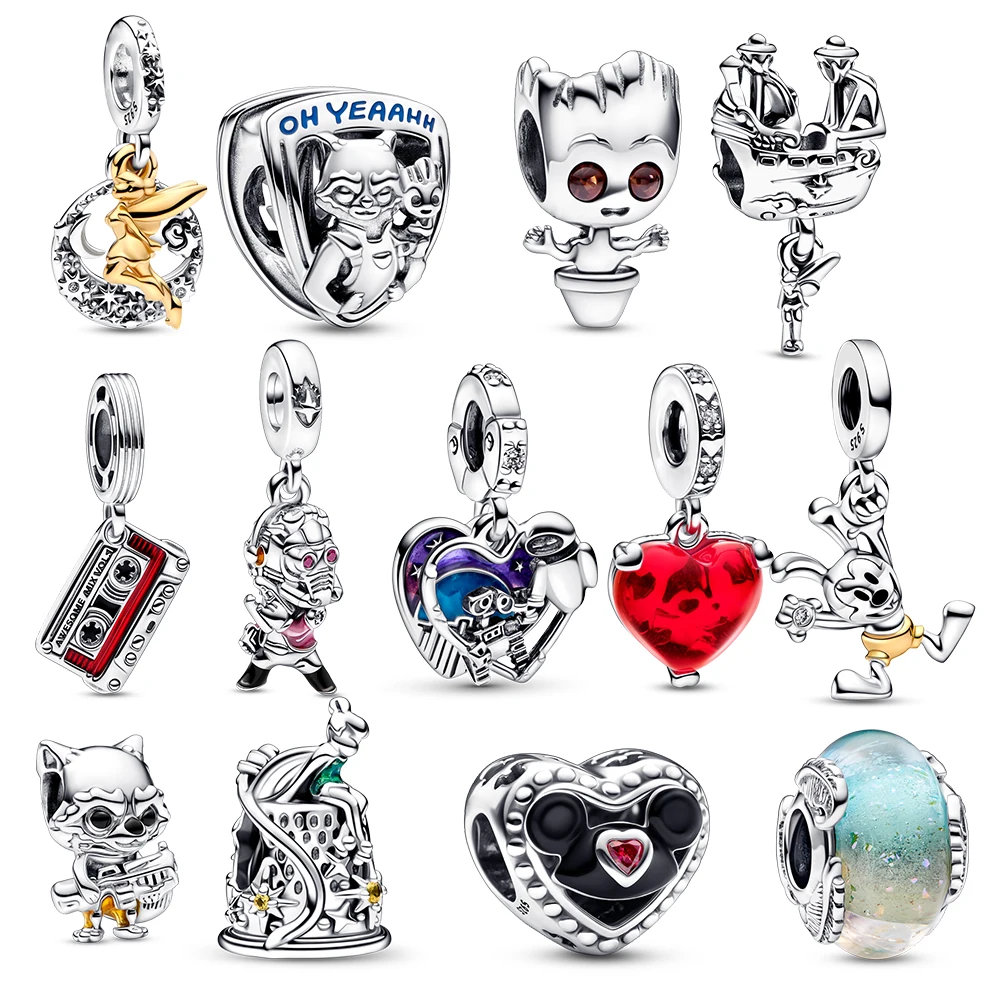 925 Sterling Silver Disney Charm Star Lord Pendant Rocket Bead Groot ...