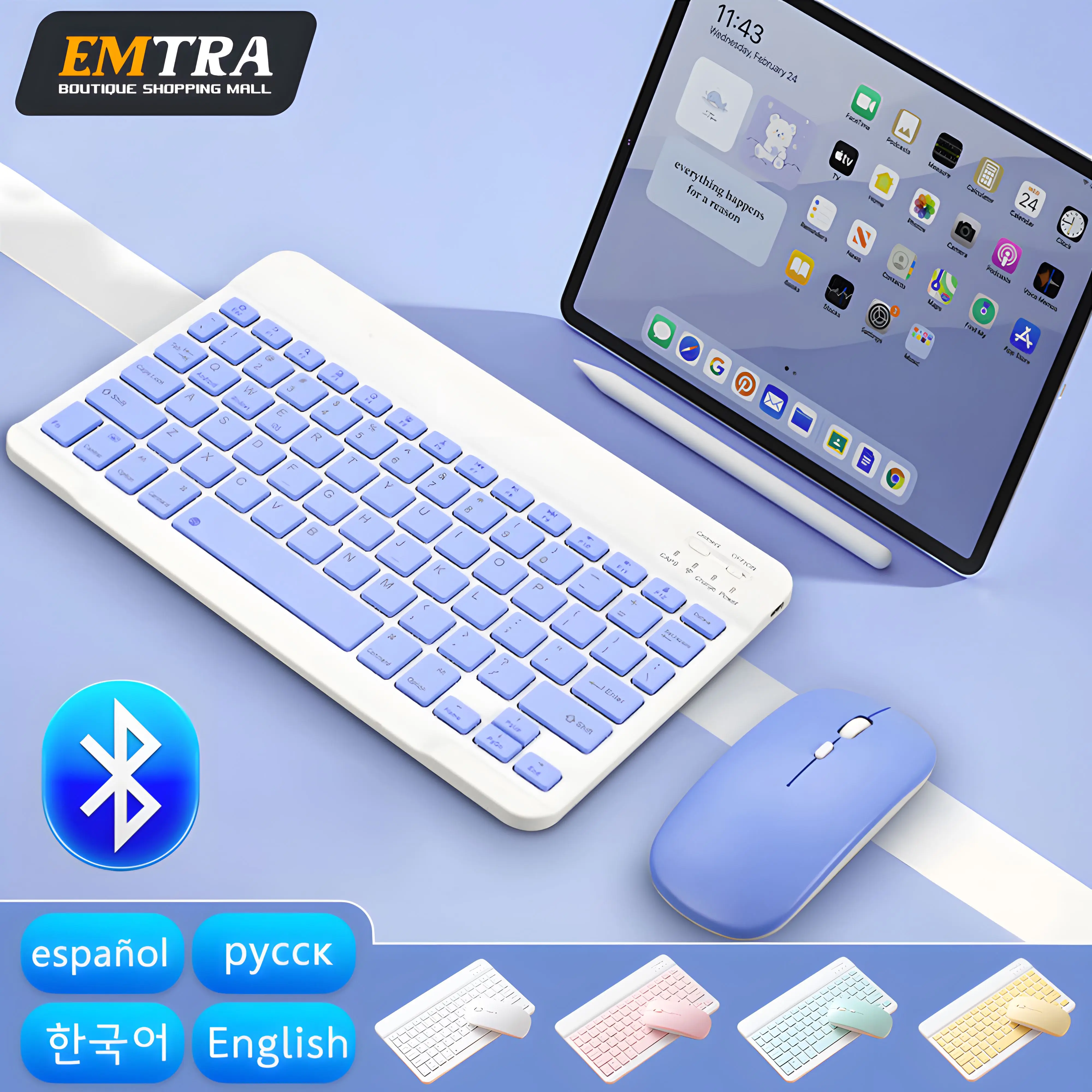 EMTRA teclado inalámbrico con Bluetooth, Mouse para Android, IOS ...