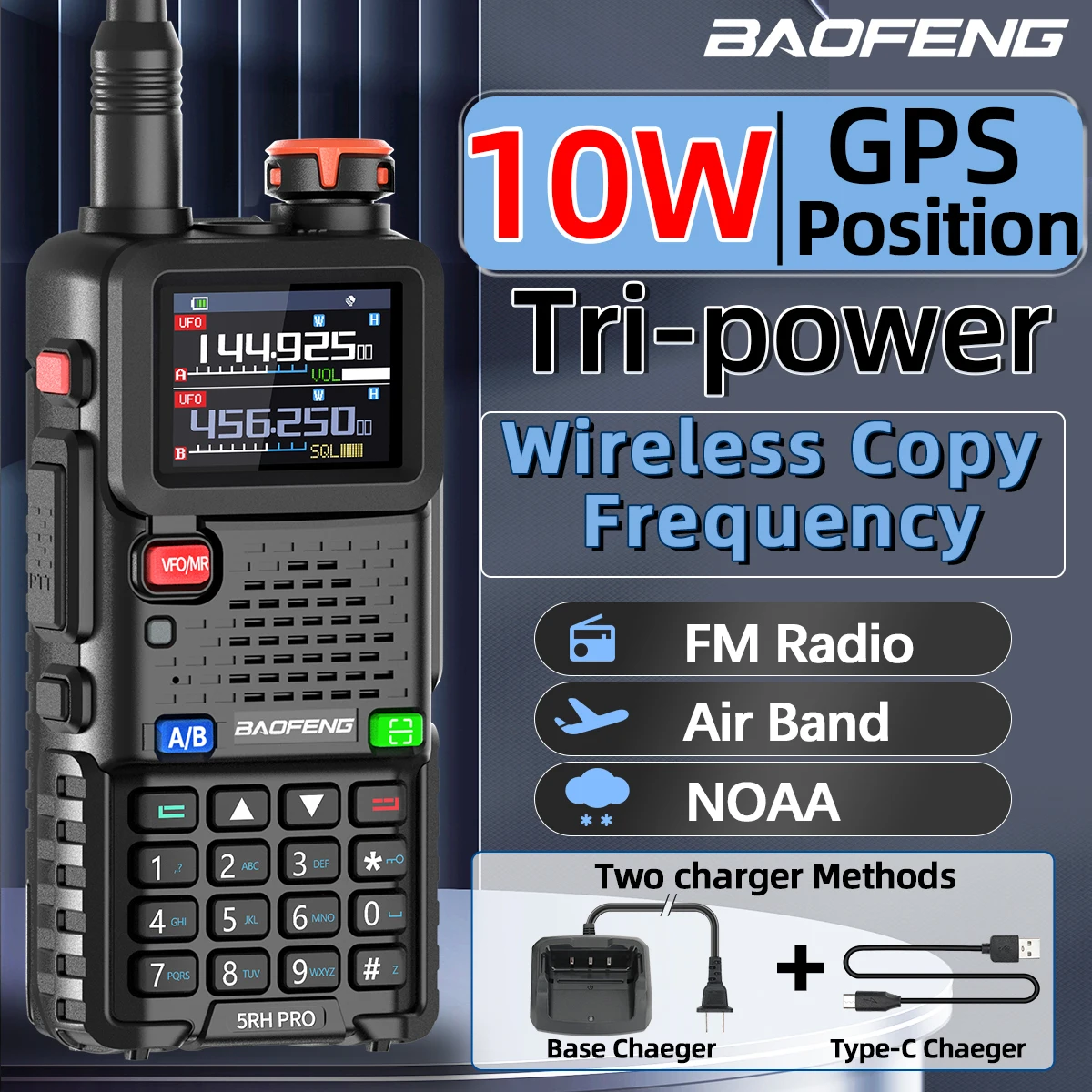 Baofeng UV-5RH PRO GPS Walkie Talkie Long Range Multi Band Wirless Copy ...