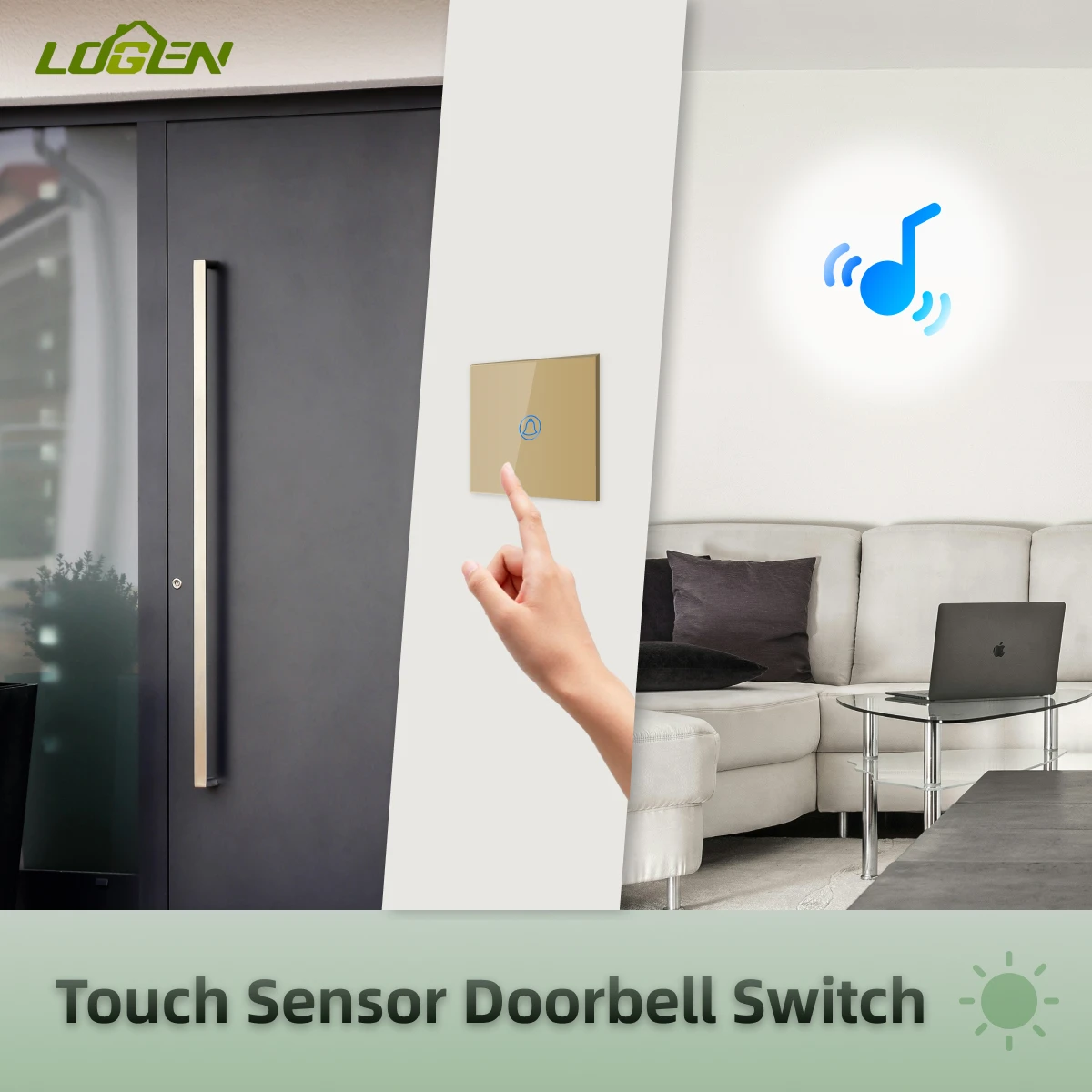 EU-Touch-Sensor-Doorbell-Switch-1-2Gang-1Way-Tempered-Crystal-Glass ...