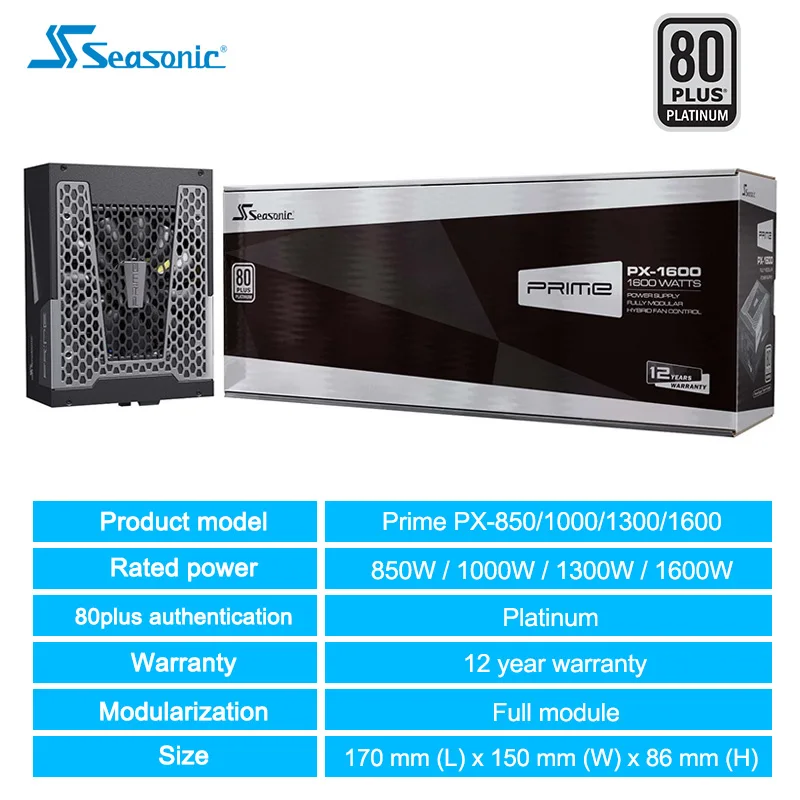 Seasonic Prime PX850 PX1000 PX1300 PX1600W Computer Power Supply PC ...