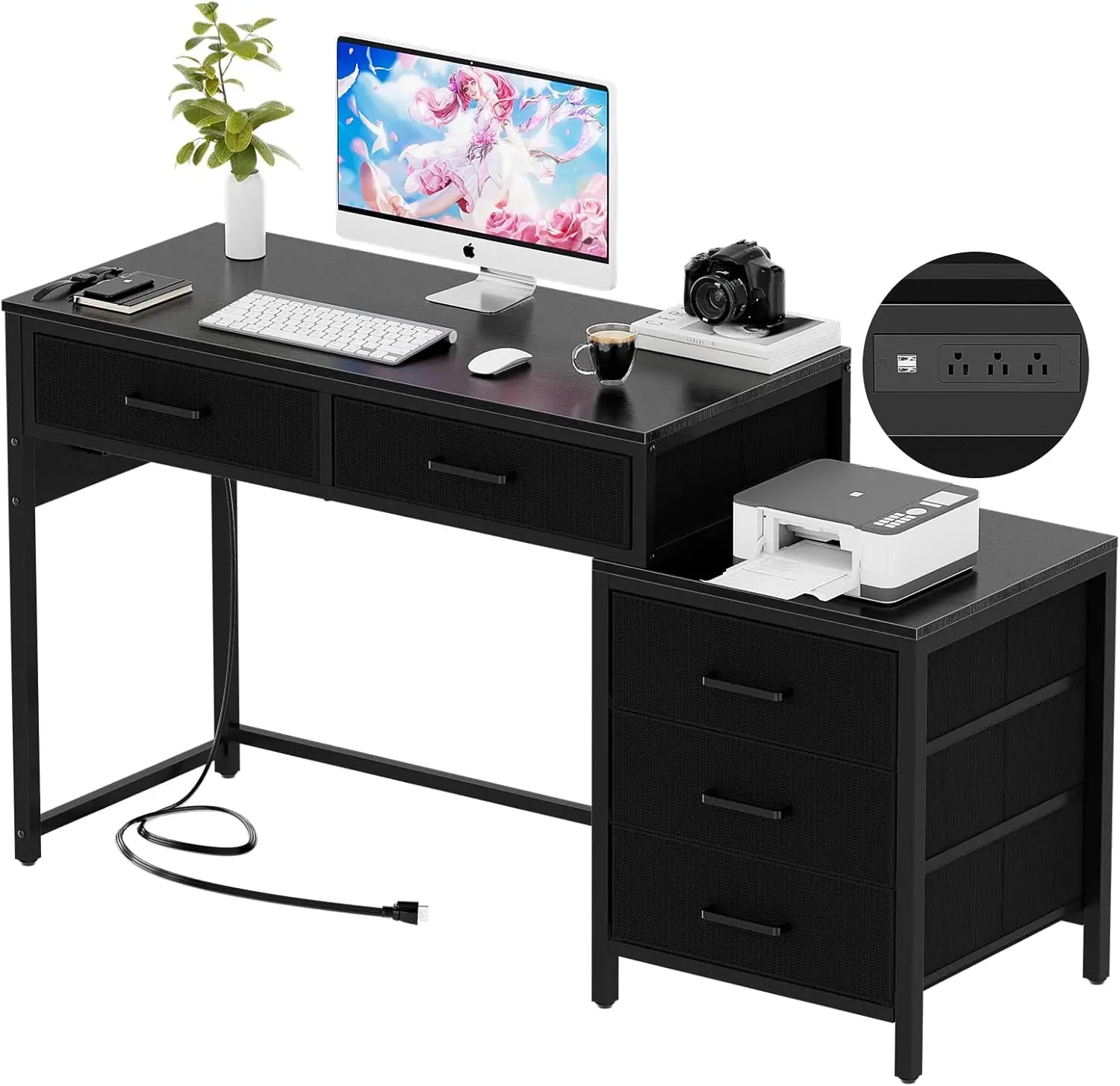 Reversible-Computer-Desk-with-5-Drawers-Sturdy-Office-Desk-with-Power ...